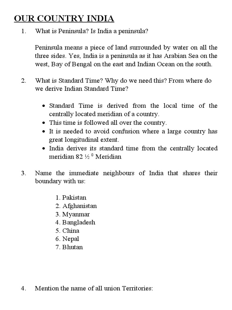OUR COUNTRY INDIA Class 6 | PDF