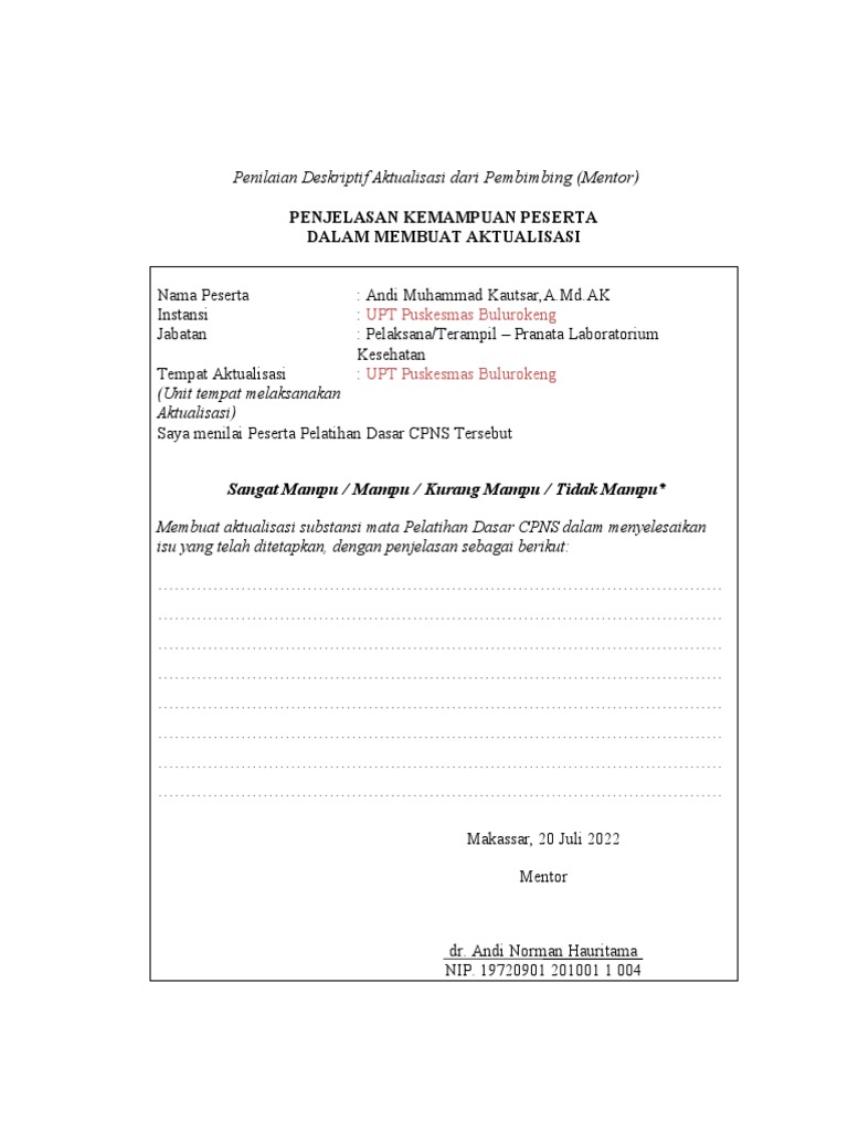 Penilaian Mentor | PDF