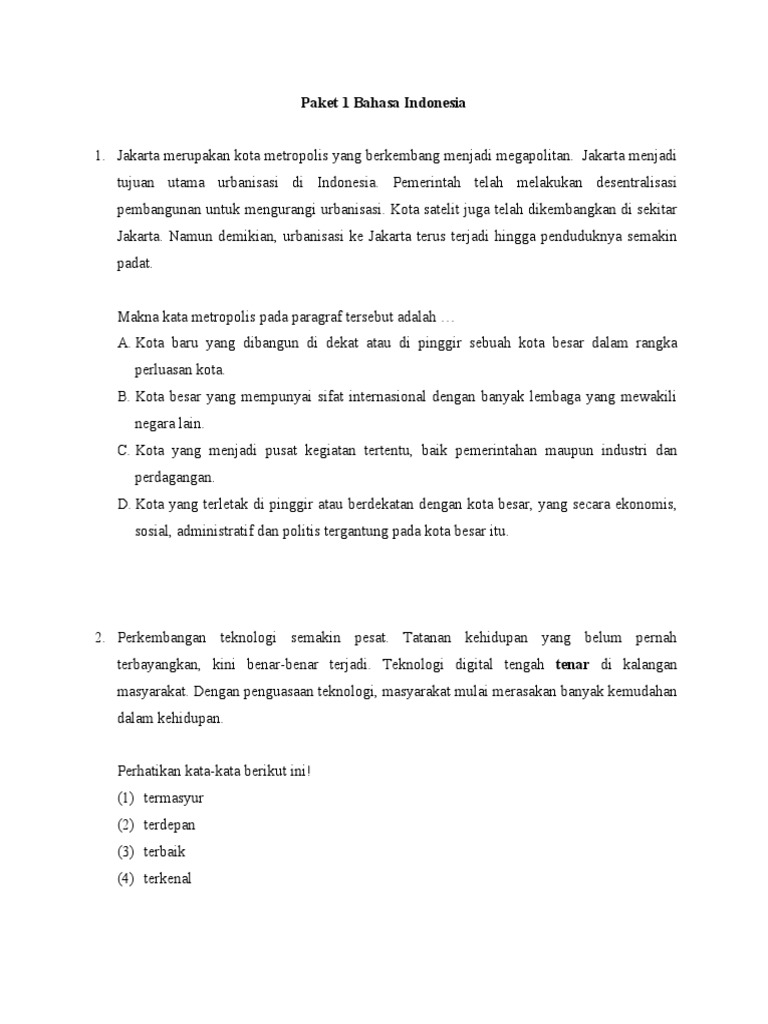Paket 1 Bahasa Indonesia ASPD DIY 2023 | PDF