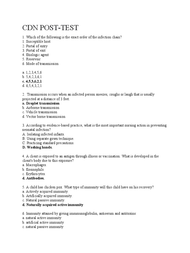 CDN Post Test Answer Key | PDF | Infection | Immune System