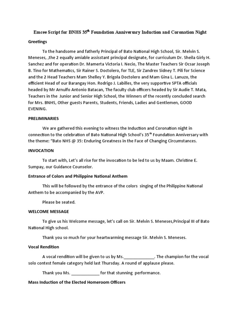 MC Script For Induction and Coronation Night | PDF