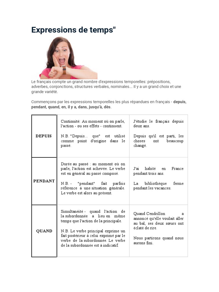 Expressions temporelles en français | PDF | Verbe | Morphologie ...
