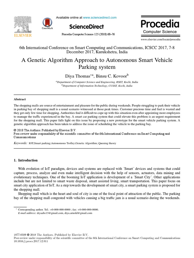A Genetic Algorithm Approach To Autonomous Smart Vehicle Parking System ...