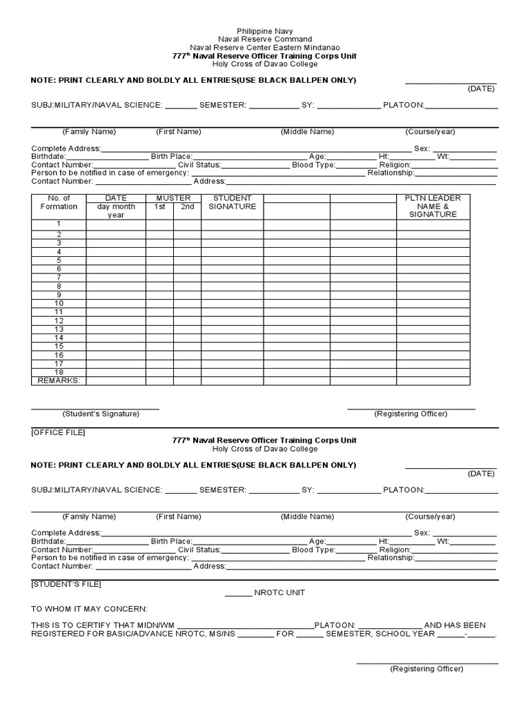Attendance Form | PDF | United States Navy | Military Forces