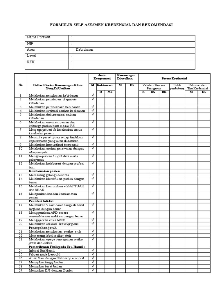 Form Self Asesmen BK - I Bidan | PDF