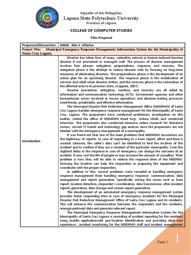 Form 2 Topic Proposal Statement | PDF | Emergency Management | Usability