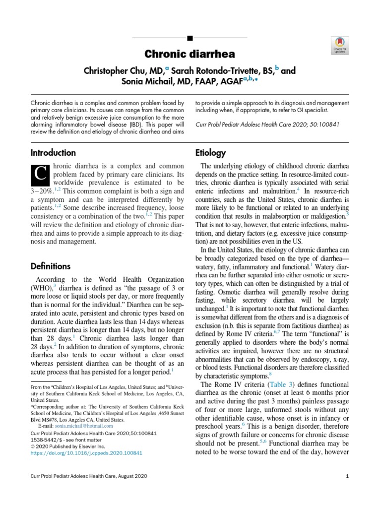 Chronic Diarrhea PDF | Download Free PDF | Diarrhea | Irritable Bowel Syndrome