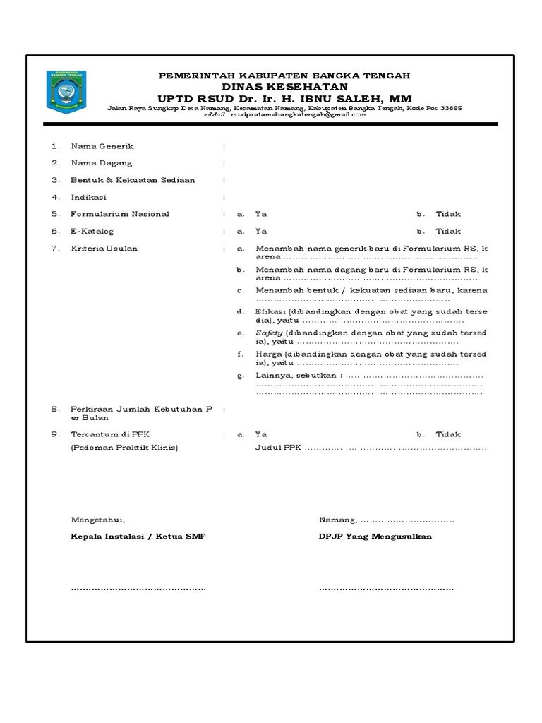 12 - Lampiran Formulir Pengajuan Baru Formularium RS | PDF