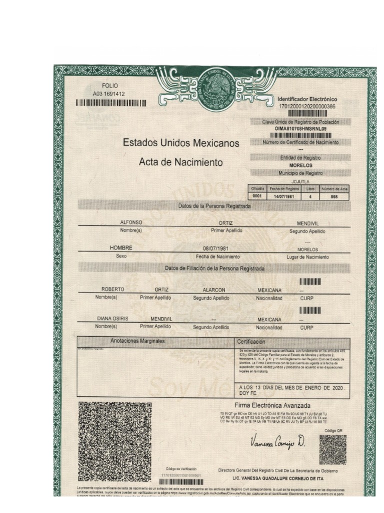 Acta de Nacimiento PDF | PDF