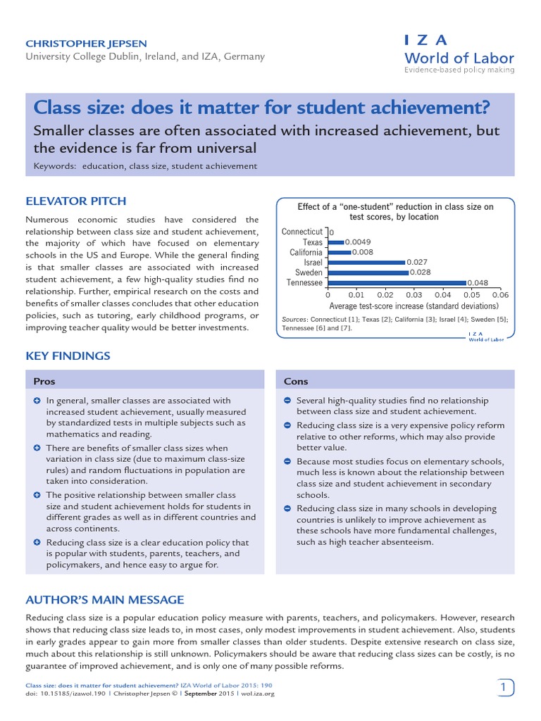 Class Size Does It Matter For Student Achievement | PDF | Teachers ...