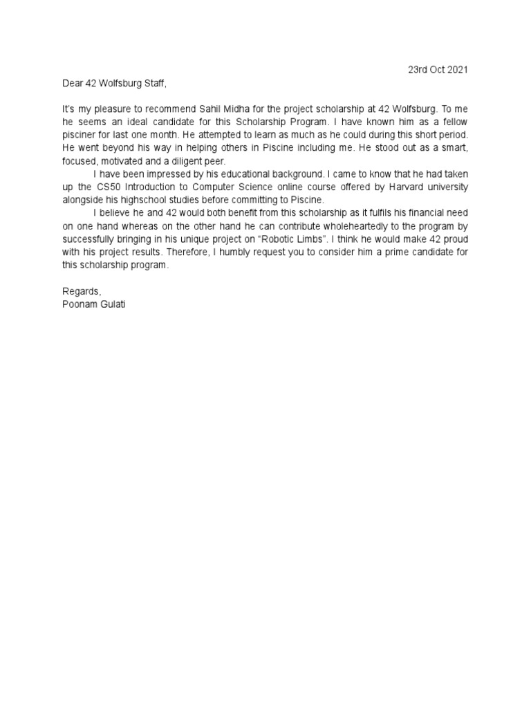Reference Letter - Person 1 PDF | PDF