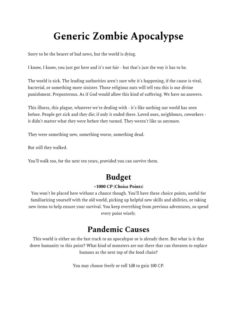 Generic Zombie Apocalypse | PDF | Zombies | Infection