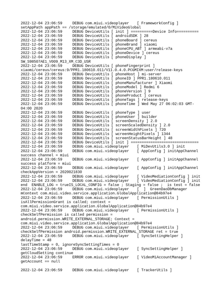MiVideo Log File Shows Debug Information for Redmi 6 Device | PDF | Debugging | Information ...