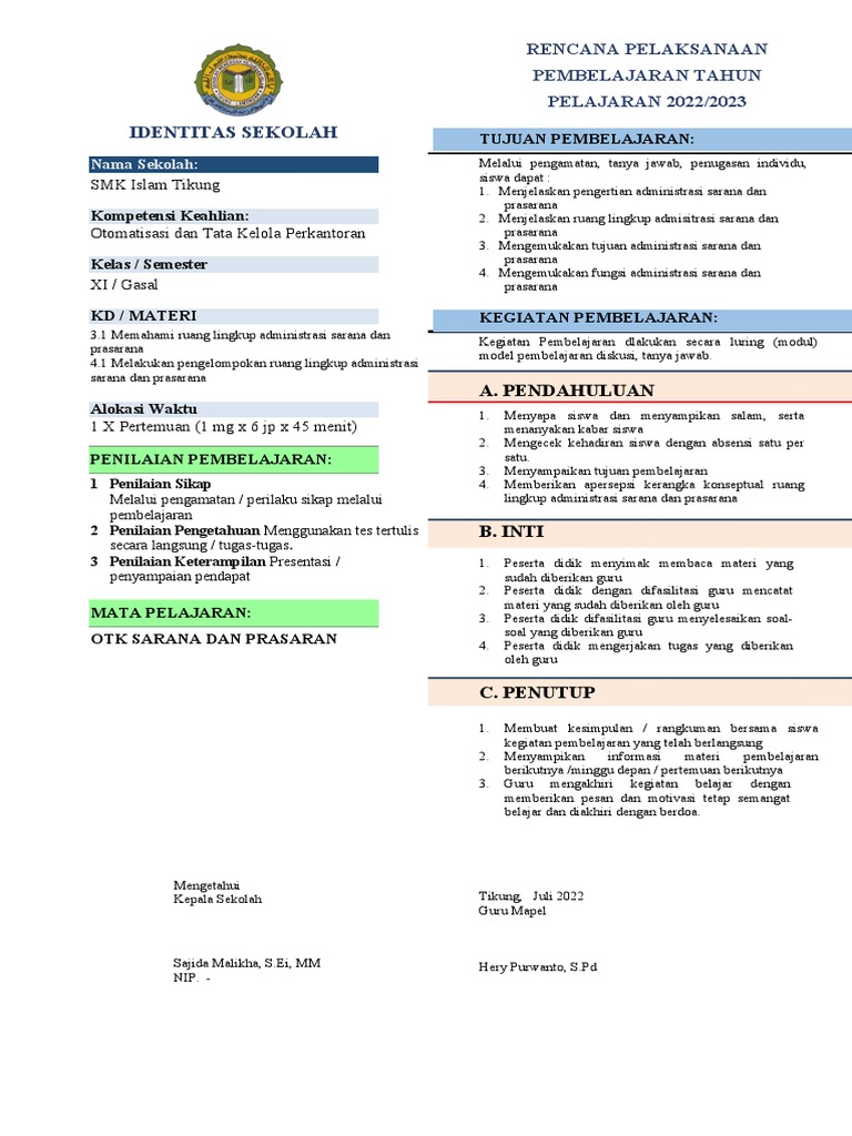 RPP Otk Sarpras Xi 2022 | PDF