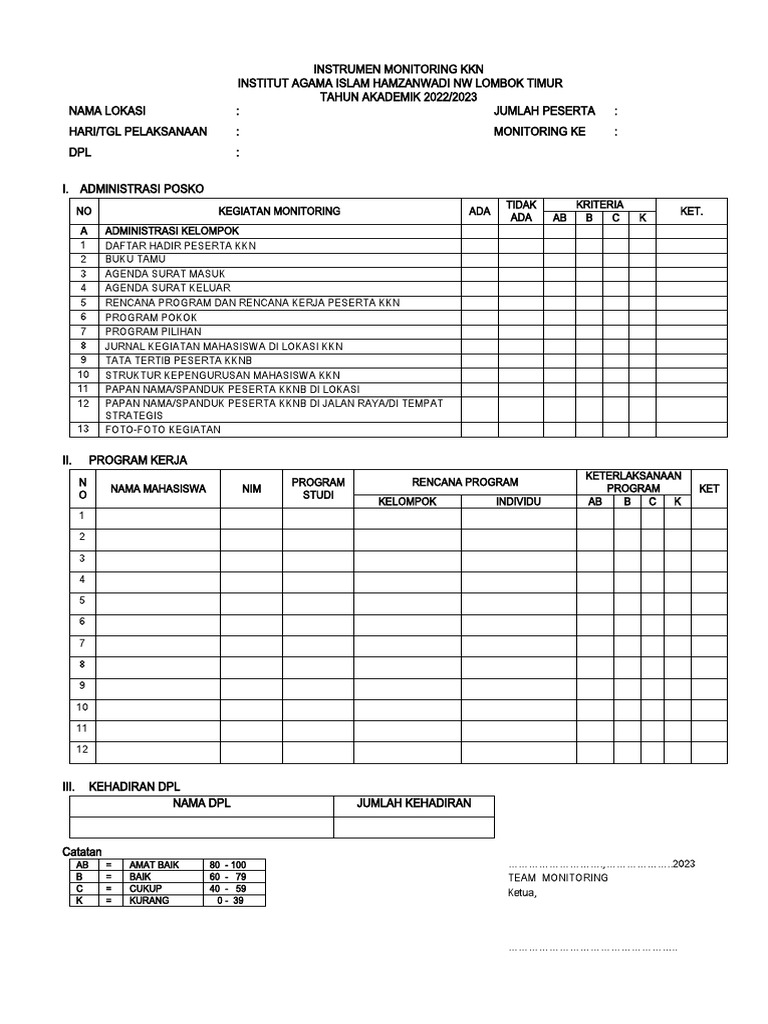 INSTRUMEN PENILAIAN KKN.docx | PDF
