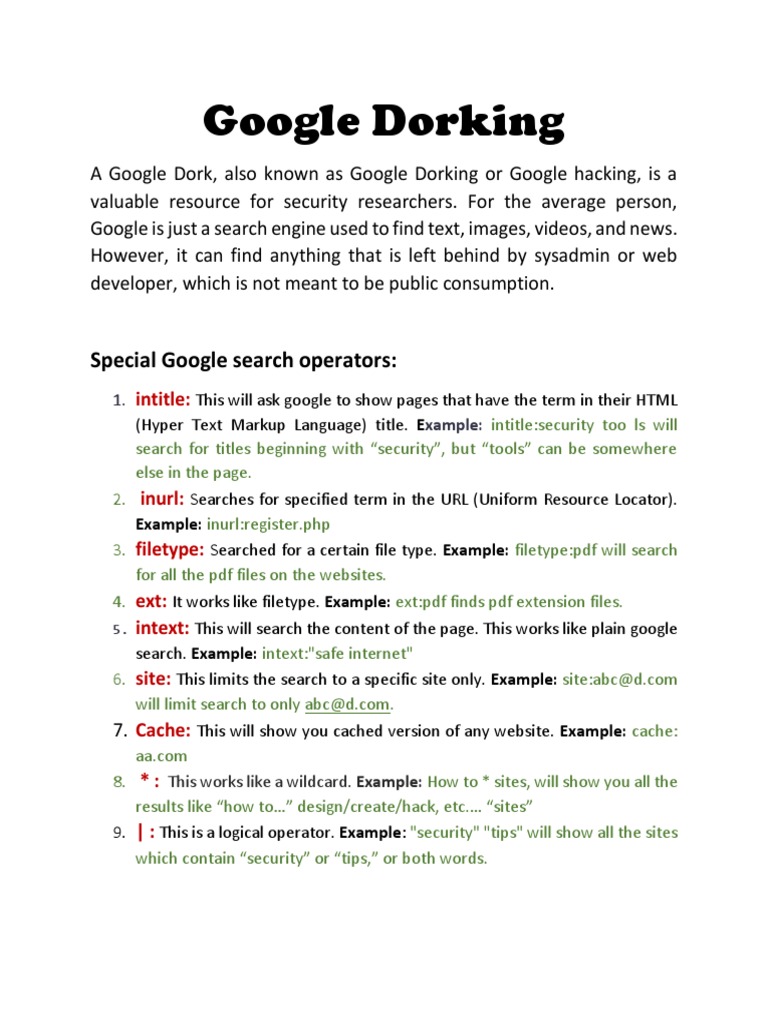 Google Dorking | PDF | Networking | Internet & Web