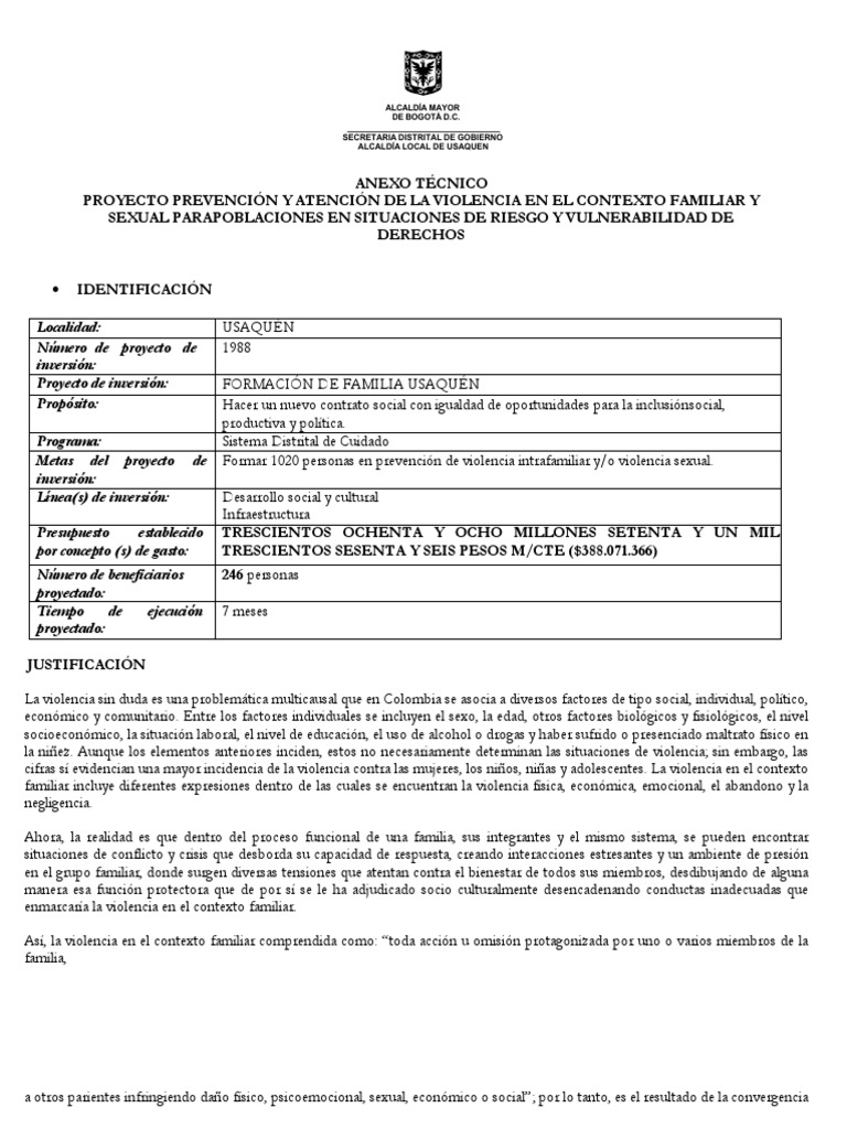 Anexo Especificaciones Te Cnicas PDF | PDF | La violencia contra las mujeres | Abuso infantil
