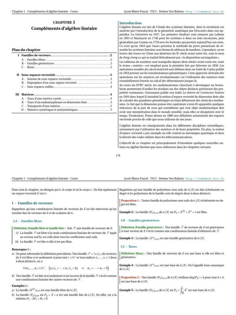 Cours Complements D Algebre Lineaire | PDF | Espace vectoriel | Matrice (Mathématiques)