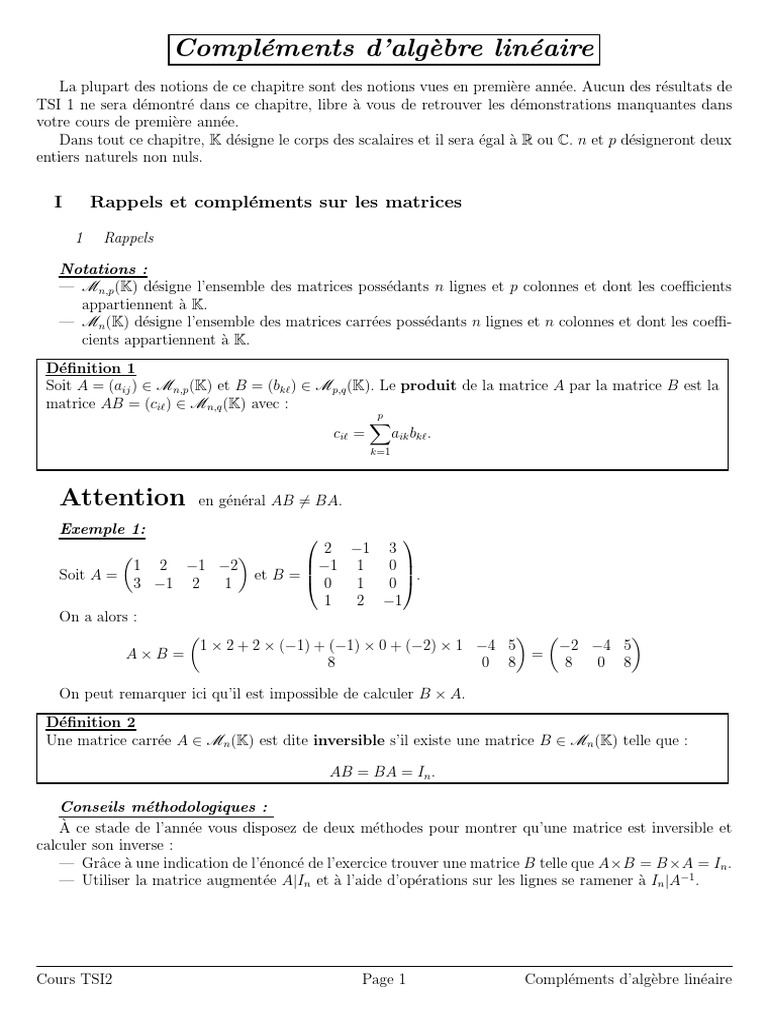 Compl Ements D'alg' Ebre Lin Eaire: I Rappels Et Compl Ements Sur Les ...