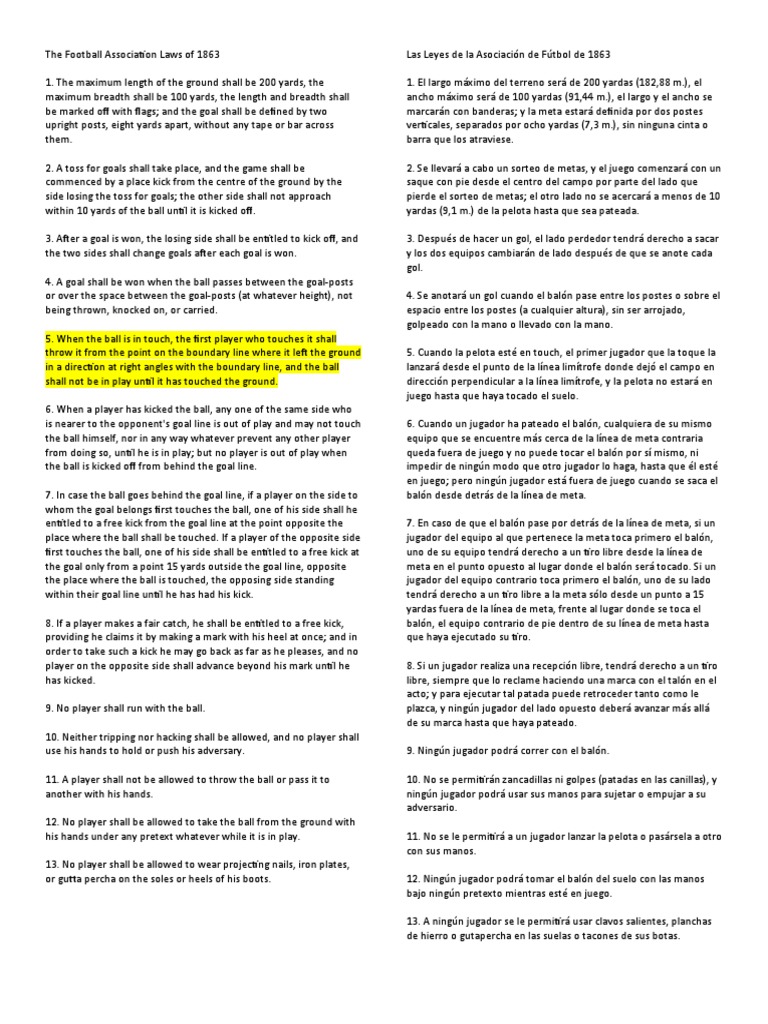 The Football Association Laws of 1863 | PDF | Asociación de Futbol ...