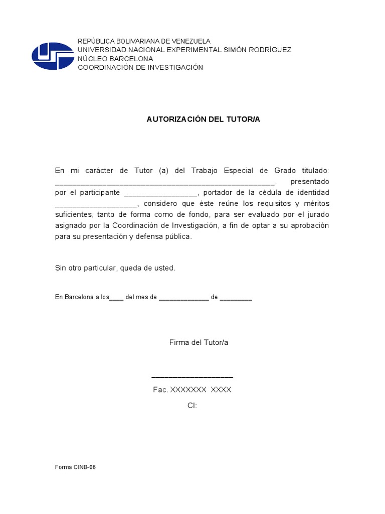 Carta de Autorizacion Tutor | PDF