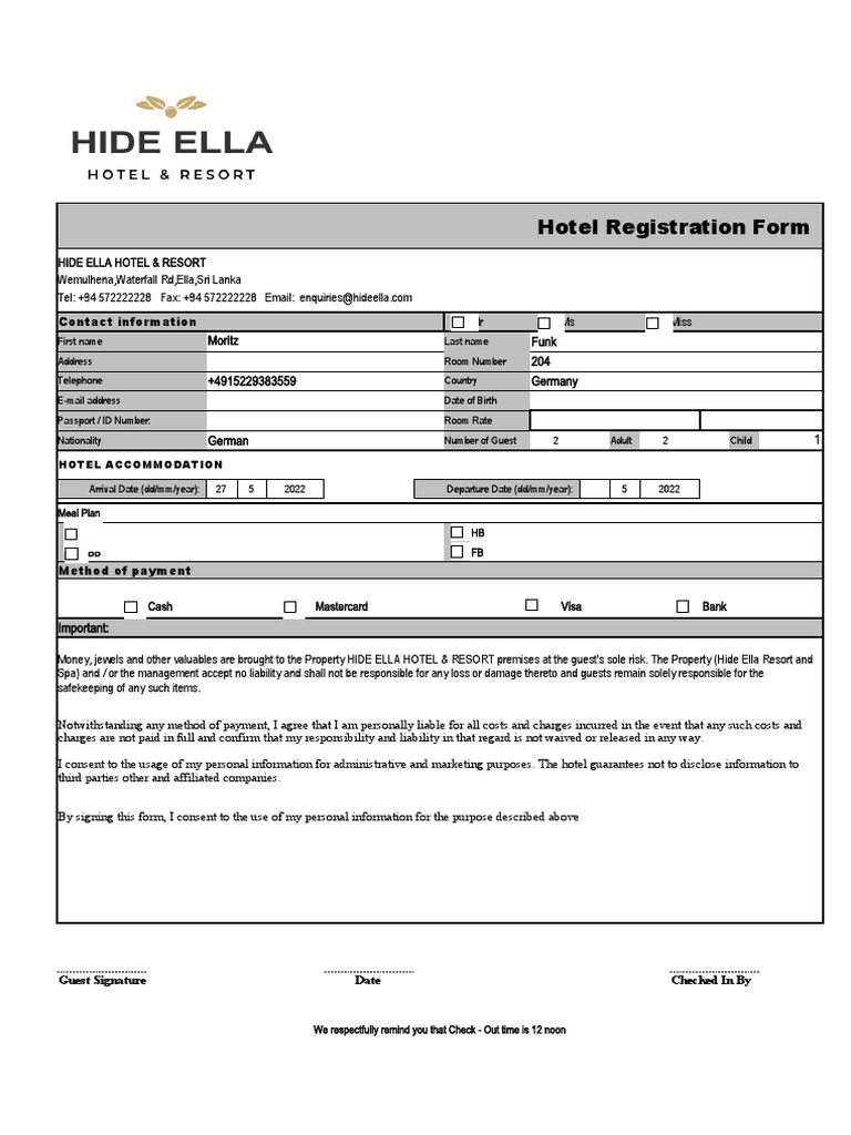 GRC (Guests Registration Card) | Download Free PDF | Visa Inc. | Payments