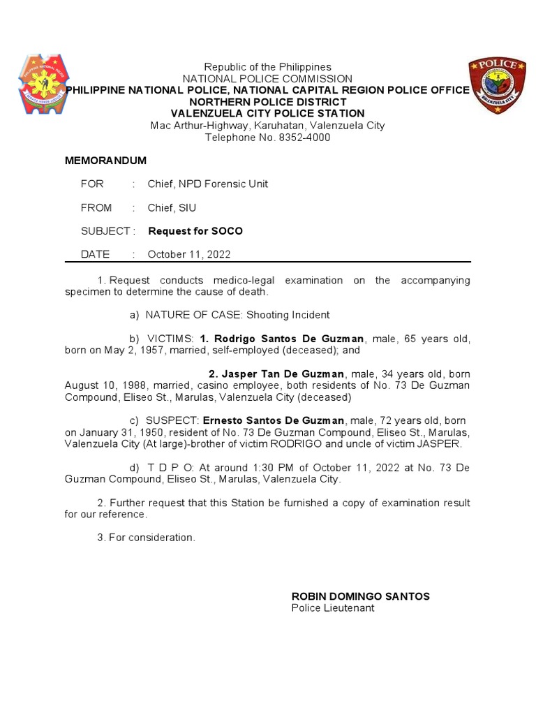 Sample Request Format For The Conduct of Medico Legal | PDF