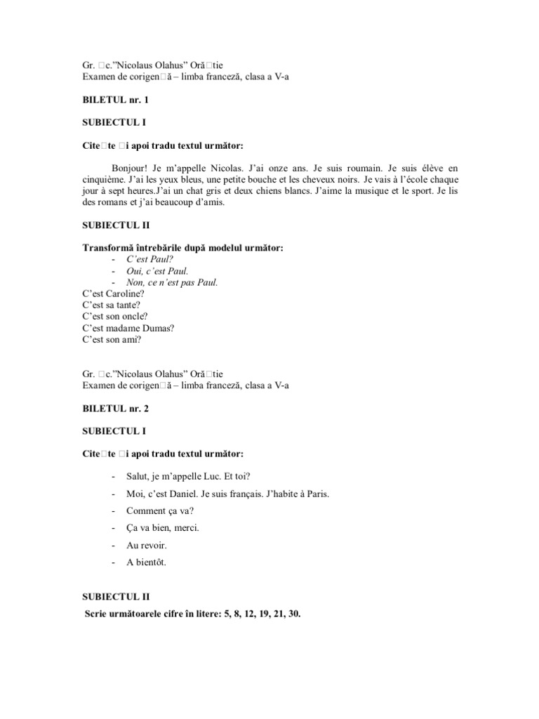 Subiecte Corigenta | PDF
