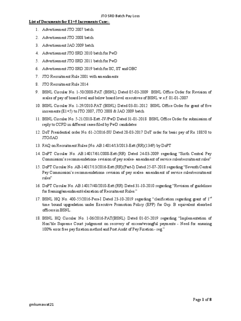 BSNL SRD Batch Pay Loss | PDF | Disability | Government