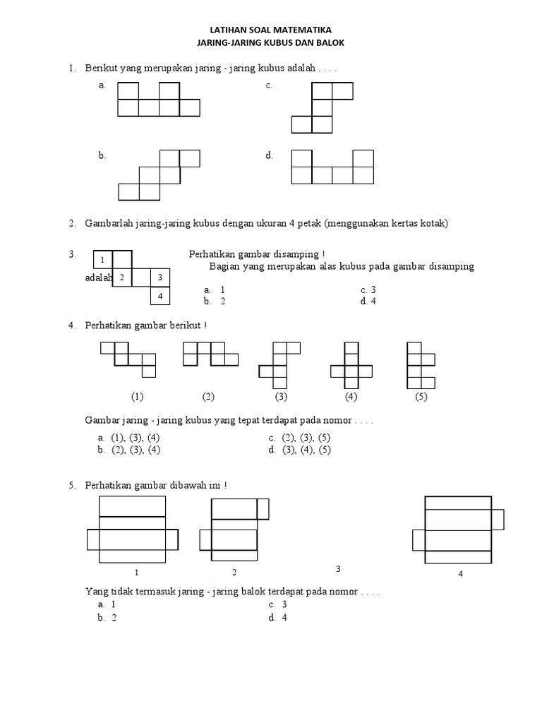 LATIHAN SOAL MATEMATIKA Jaring-Jaring Kubus Dan Balok | PDF LATIHAN SOAL MATEMATIKA Jaring-Jaring Kubus Dan Balok | PDF