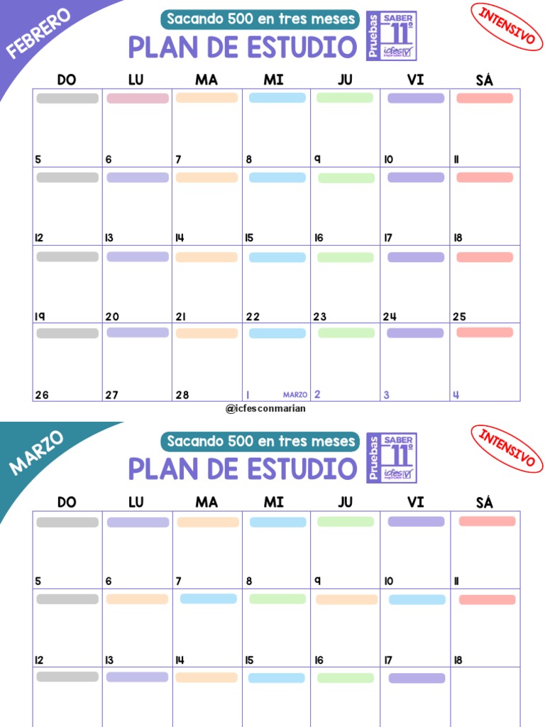Planeador Personalizable - Plan de Estudio Intensivo (3 Meses) | PDF