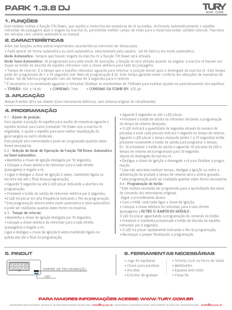 Manual Park1.3.8dj Rev.00 BR | PDF | Veículos | Equipamento