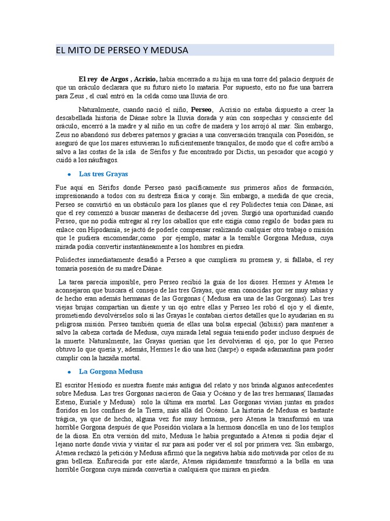 El Mito de Perseo y Medusa | PDF | Medusa | Personajes mitologicos