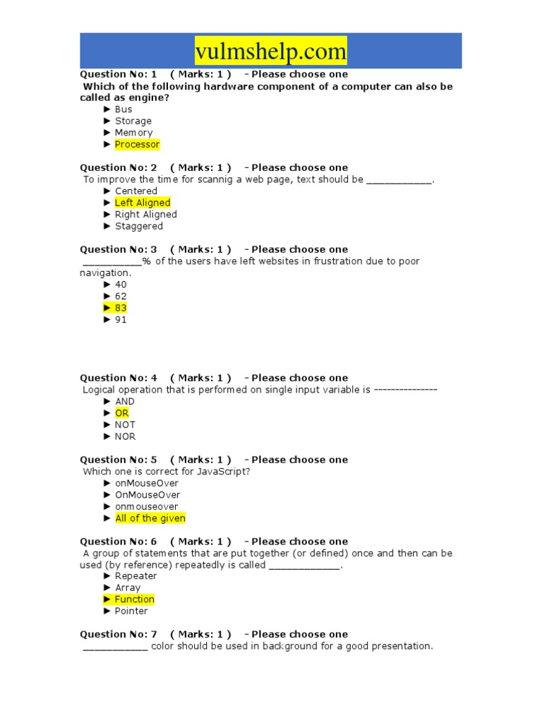 Final Term cs101 s1 PDF | PDF | Internet | Computer Network Final Term cs101 s1 PDF | PDF | Internet | Computer Network