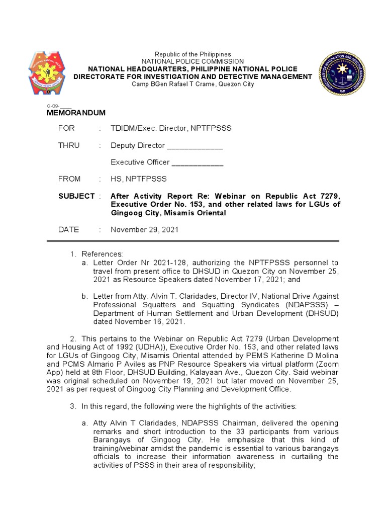 AAR Re Webinar For LGUs of Gingoog City | PDF | Philippines | Justice