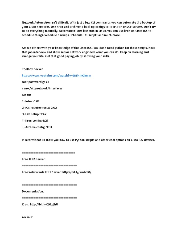 Automating Cisco Config Backups with Kron | PDF | Computers