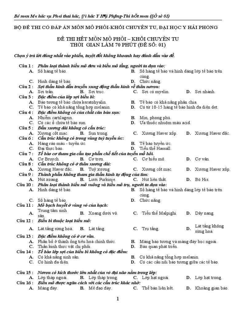 (123doc) - Bo-De-Thi-Co-Dap-An-Mon-Mo-Phoi-Khoi-Chuyen-Tu-Dai-Hoc-Y-Hai-Phong | PDF
