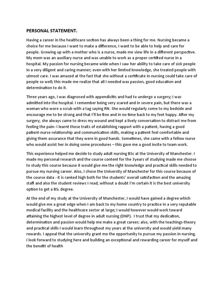 My Personal Statement | PDF | Nursing | Surgery