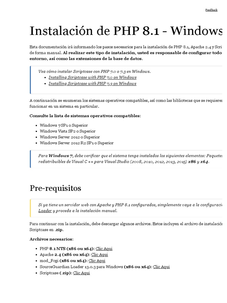 Instalación de PHP 8.1 y Scriptcase en Windows | PDF | Contraseña | Php