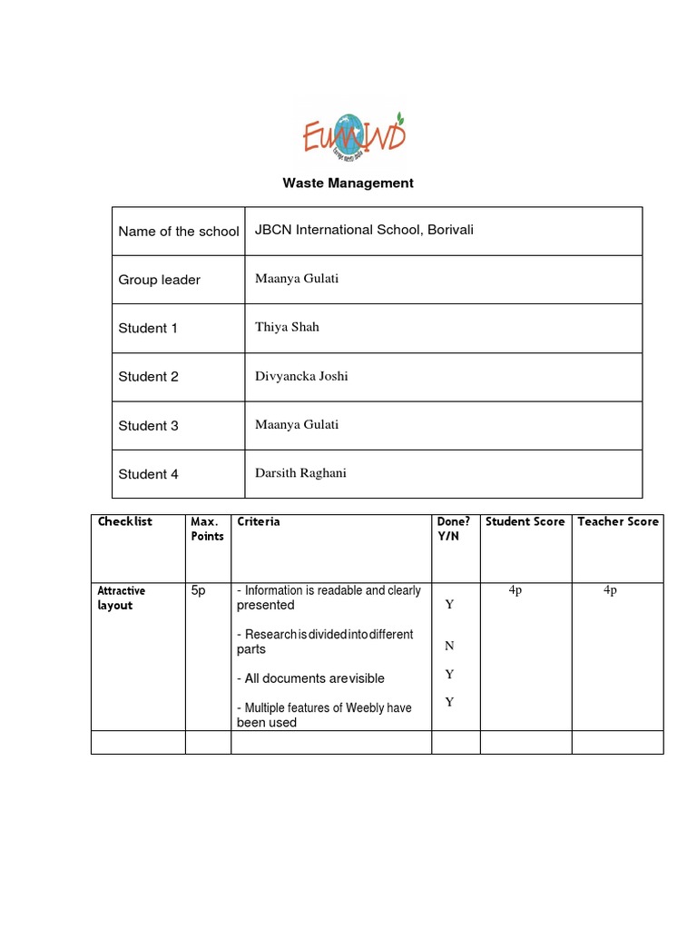 Waste Management Student Assessment Form Eumind | PDF | Communication