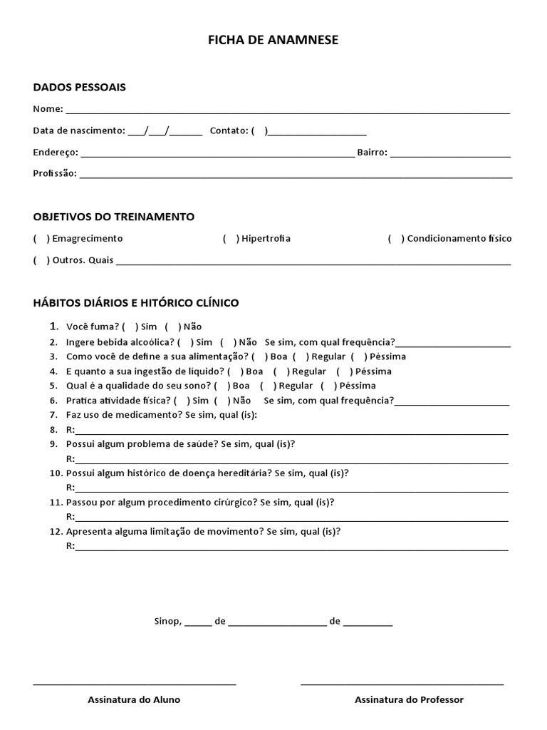 Ficha de Anamnese | PDF | Carreira e Crescimento | Autoajuda