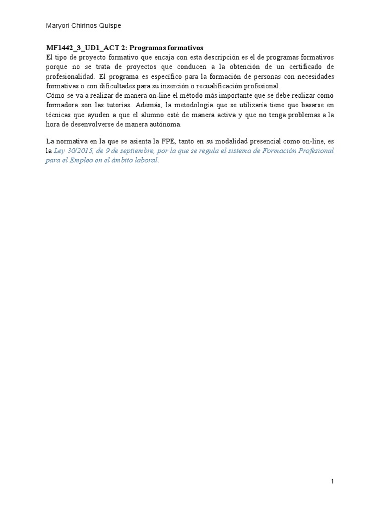 MF1442 - 3 - UD1 - ACT 2 - Programas Formativos PDF | PDF
