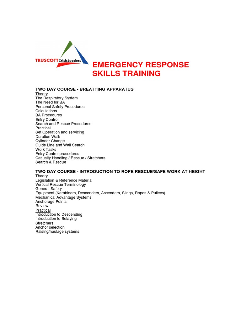 Truscott Emergency Response SKills Training | PDF | Firefighting | Fires