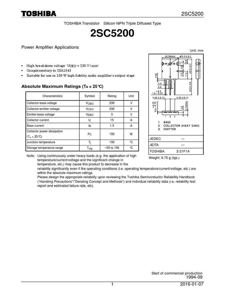 2SC5200 Datasheet en | PDF | Exports | Reliability Engineering