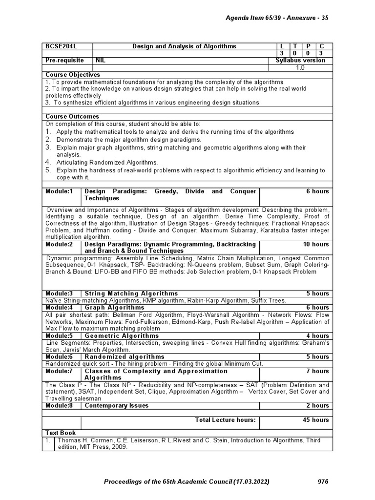 Bcse204l Design-And-Analysis-Of-Algorithms TH 1.0 70 Bcse204l | PDF ... Bcse204l Design-And-Analysis-Of-Algorithms TH 1.0 70 Bcse204l | PDF ...