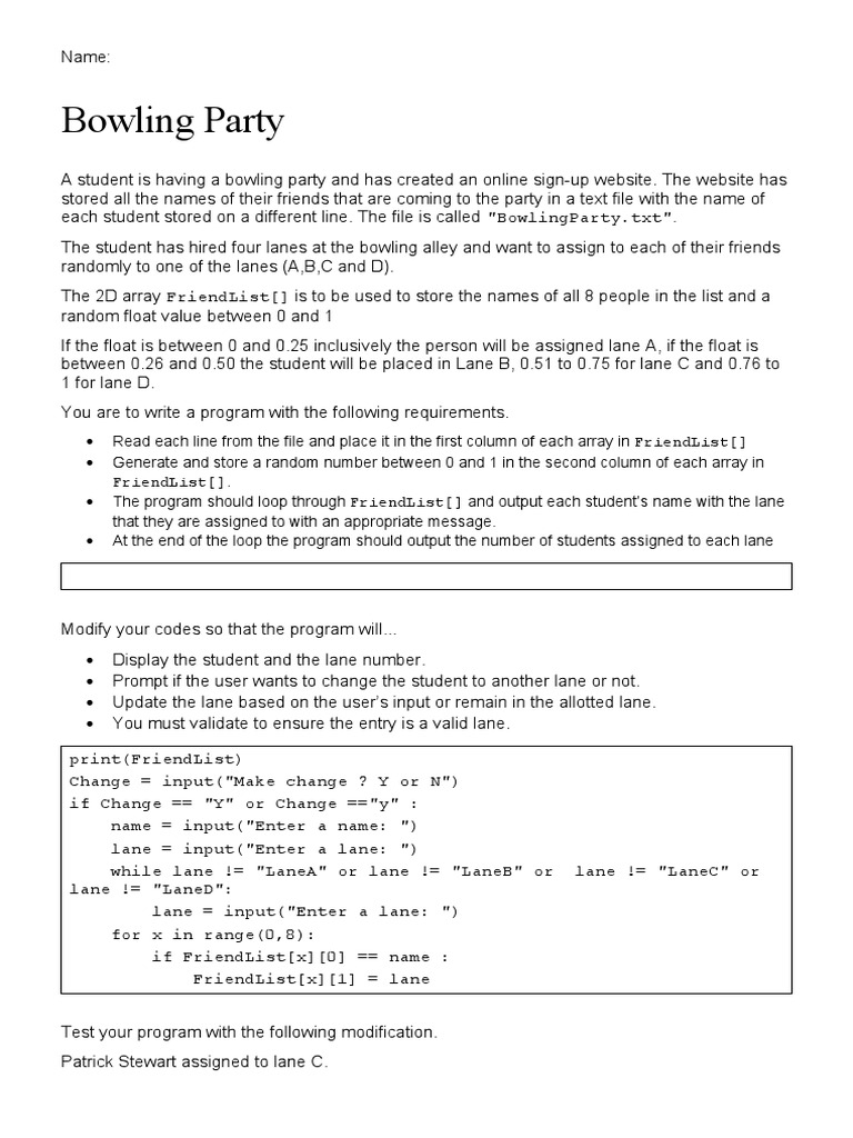 Bowling Party Lane Assignment Program An Interactive Python Program To Randomly Assign