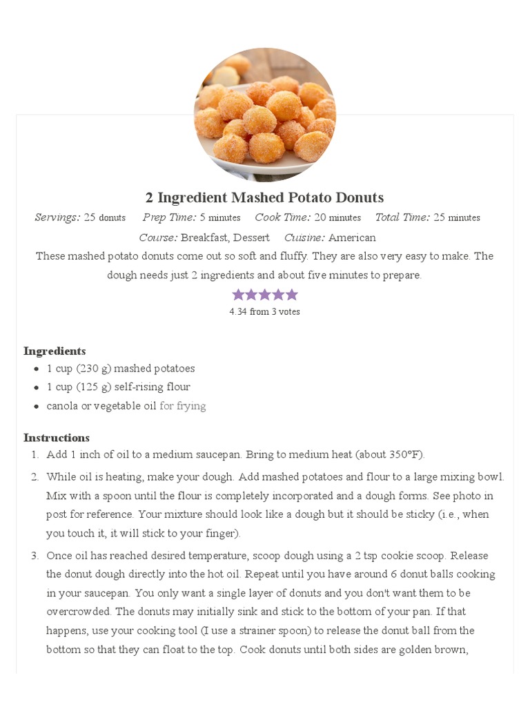 2 Ingredient Mashed Potato Donuts - Kirbie's Crav PDF | PDF | Doughnut | Human Nutrition