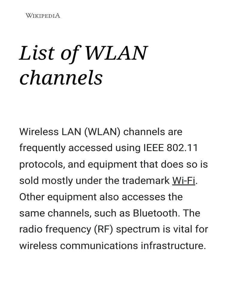 List of WLAN Channels - Wikipedia | PDF | Ieee 802.11 | Wi Fi