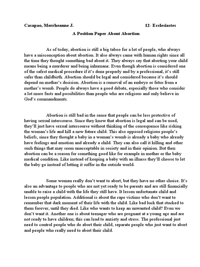 Position Paper | PDF | Abortion | Mother