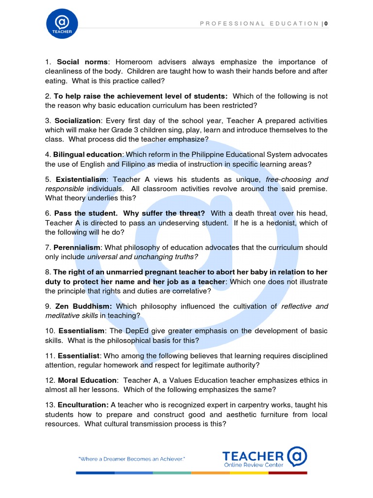 Profed Handout 3 (Ta) | PDF | Philosophy Of Education | Teachers